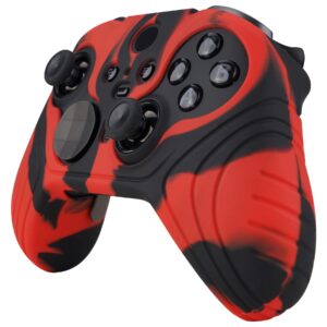 PlayVital Samurai Edition Anti Slip Silicone Case Cover for Xbox Elite Wireless Controller Series 2, Ergonomic Soft Rubber Skin Protector for Xbox Elite Series 2 with Thumb Grip Caps - Red & Black