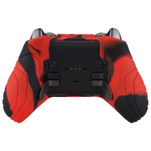 PlayVital Samurai Edition Anti Slip Silicone Case Cover for Xbox Elite Wireless Controller Series 2, Ergonomic Soft Rubber Skin Protector for Xbox Elite Series 2 with Thumb Grip Caps - Red & Black