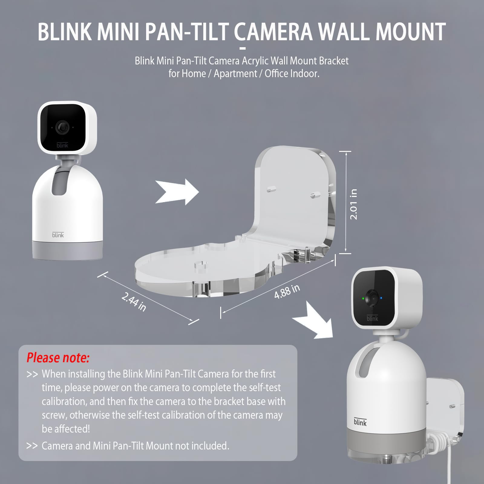 PUUUCI Wall Mount for Blink Mini Pan-Tilt Camera - Blink Mini Pan-Tilt Camera Transparent Acrylic Wall Mount Bracket/Holder for Home/Apartment/Office Indoor (1-Pack)