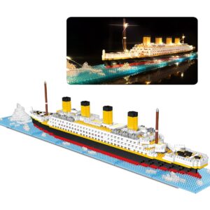 snlywan 1706 pcs titanic toys building set with led strip, model blocks kit, micro mini light up toy,titanic gifts for adults and kids