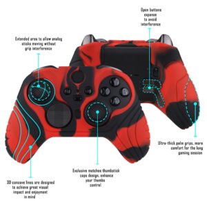 PlayVital Samurai Edition Anti Slip Silicone Case Cover for Xbox Elite Wireless Controller Series 2, Ergonomic Soft Rubber Skin Protector for Xbox Elite Series 2 with Thumb Grip Caps - Red & Black