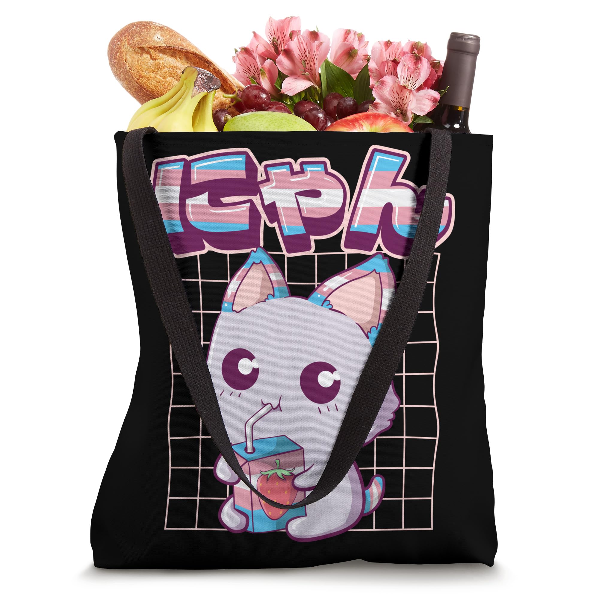 Transgender Pride Kawaii Cat Strawberry Milk Trans Flag Tote Bag