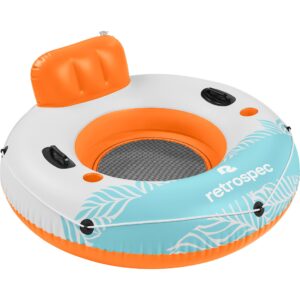 ﻿﻿retrospec weekender float river tube for lakes, rivers, and pools ﻿with 2 cup holders, built-in backrest and wrap around grab rope for easy transport - creamsicle - 48” inflated - 53” deflated﻿