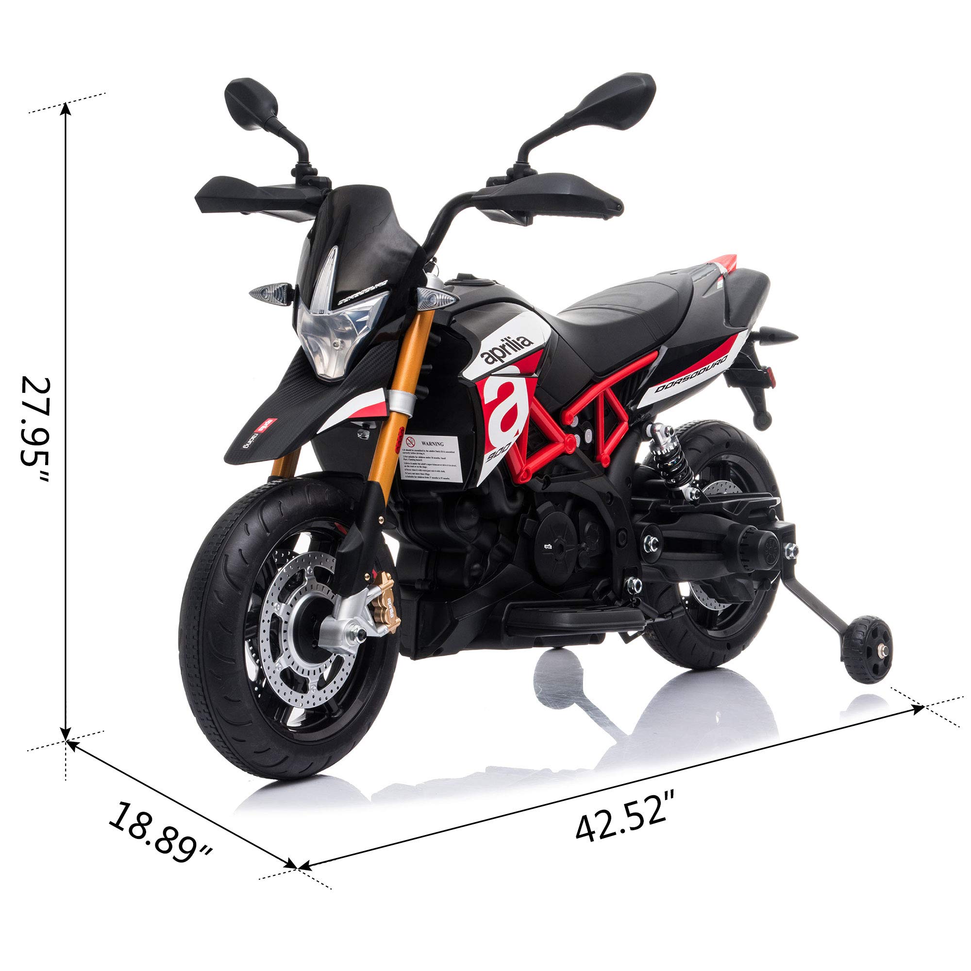 NBTiger 12V Kids Ride On Motorcycle, Electric Vehicle Toy Baterry Powered Sport Motorbike with Training Wheels, Spring Suspension, LED Lights, USB and Music, Gift for Kids 3-8 Yrs, Red