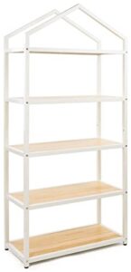 displays2go 5-tier home or retail shelving unit, wrought iron frame, open back, triangle top design - ivory