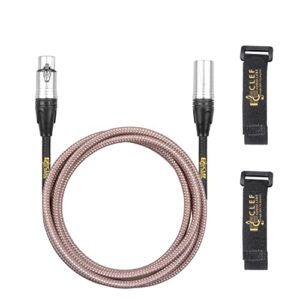 clef audio labs xlr cable - 1 foot mic cord, male to female connections for microphone and audio interface, gray/copper braided flexible jacket, silver zinc alloy shell, gold plated 3-pin connectors