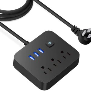 Power Strip Surge Protector USB Ports, 3 Outlets Ports Desktop Charging Station, Flat Plug, Wall Mount,4ft Braided Extension Cord,with Night Light Station for Cruise Ship,Home,Office, Black