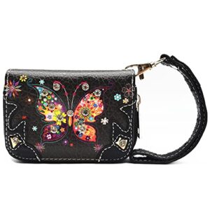 Butterfly Flower Concealed Carry Purse Women Spring Rhinestone Crossbody Handbags Single Shoulder Bag (Black Set)