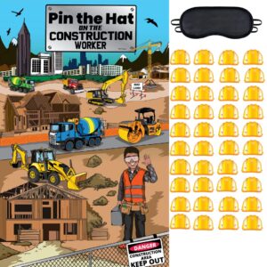 jayd products, pin the hat on the construction worker, kids construction party game 37 x 24 inches, construction birthday party supplies (40 players)