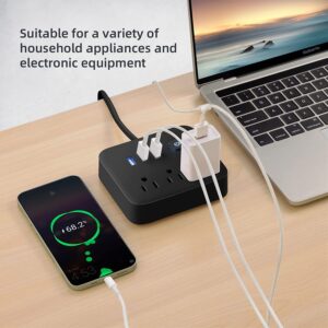 Power Strip Surge Protector USB Ports, 3 Outlets Ports Desktop Charging Station, Flat Plug, Wall Mount,4ft Braided Extension Cord,with Night Light Station for Cruise Ship,Home,Office, Black