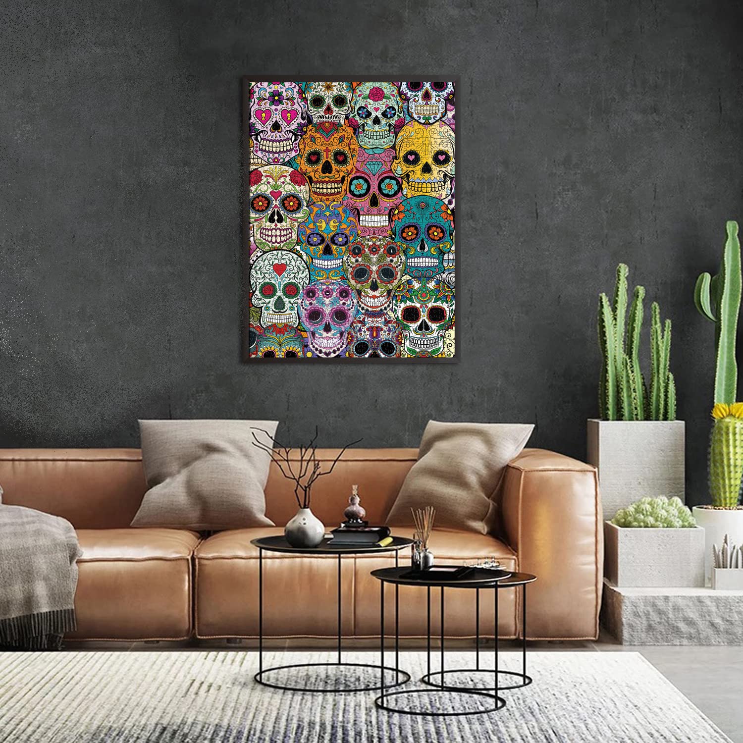 Day of The Dead Sugar Skull Puzzles for Adults 1000 Pieces, Halloween Horror Skeleton Puzzle of Mexican Sugar Skulls Poster, Dia De Los Muertos Jigsaw Puzzle Grateful Dead as Skull Decor