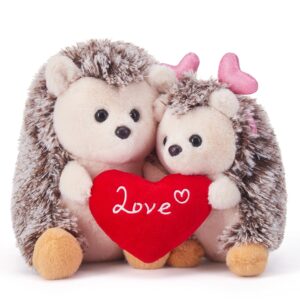 ikasa hedgehog stuffed animal plush toy holding heart with love for valentine day,7.8" pair of cute soft small toy,gifts for girlfriend (hedgehog)