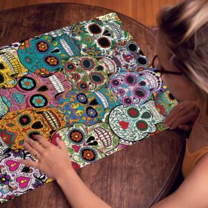 Day of The Dead Sugar Skull Puzzles for Adults 1000 Pieces, Halloween Horror Skeleton Puzzle of Mexican Sugar Skulls Poster, Dia De Los Muertos Jigsaw Puzzle Grateful Dead as Skull Decor