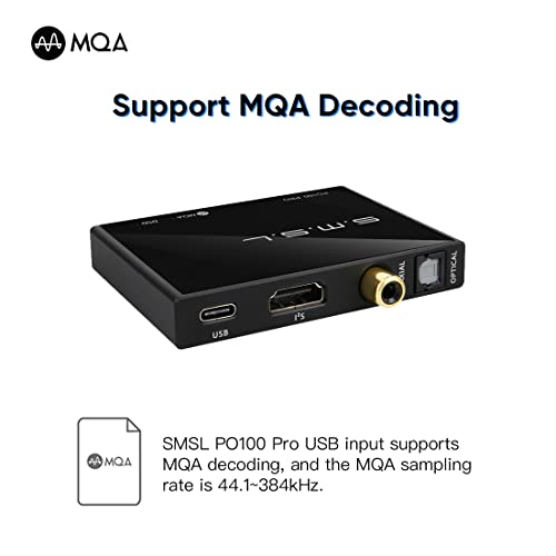 SMSL PO100 PRO MQA DDC XMOS XU316 Digital to Analog Audio Converter Type-C USB Input IIS/Optical/Coaxial Output Mini Portable USB Interface Converter for Phone/TV/PS3/PS4/PS5