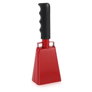 1pc cow bell noise maker, cowbell with handle for sporting events football game cheering bells large solid school bells hand call bell (red)