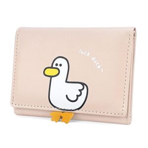 conisy cute wallets for women, leather rfid blocking small trifold wallet with id window for girls and ladies womens wallet (duck pink)