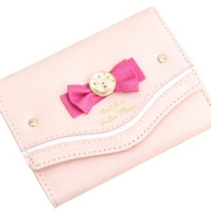 YaJaMa Sailor Moon Women Small Wallet PU Leather Bowknot Kawaii Tsukino Usagi Trifold Credit Card Holder Case for Girls (Pink)