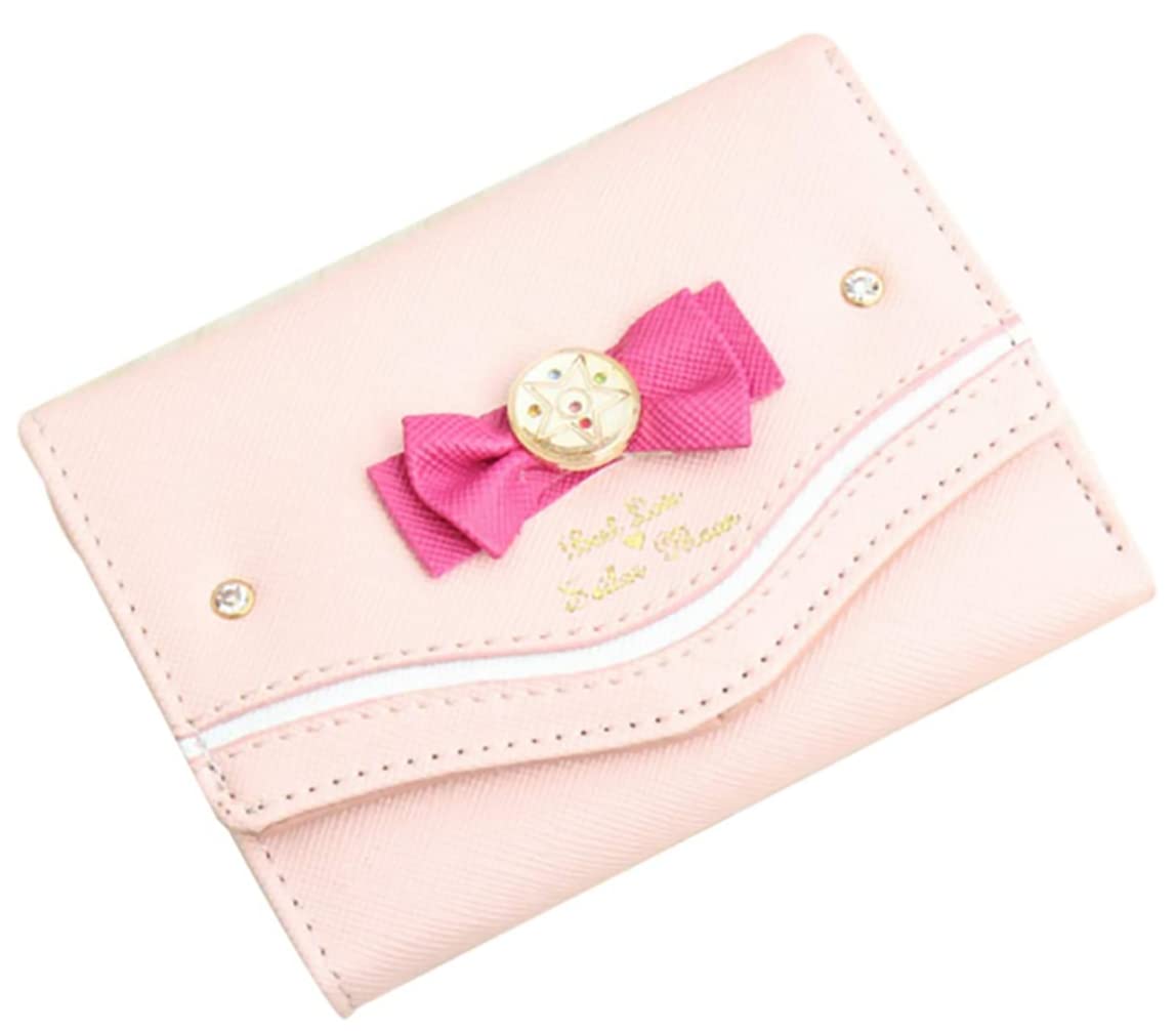 YaJaMa Sailor Moon Women Small Wallet PU Leather Bowknot Kawaii Tsukino Usagi Trifold Credit Card Holder Case for Girls (Pink)