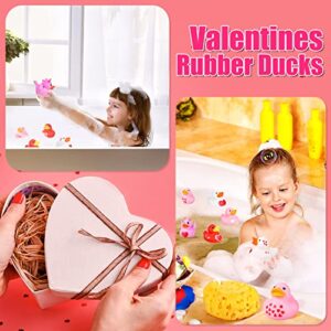 Leitee 48 Pieces Valentine Rubber Ducks Heart Rubber Ducks Red and Pink Valentine Ducks Valentines Day Party Favors Mini Ducks Bulk for Valentines Day Birthday Decoration, 8 Styles