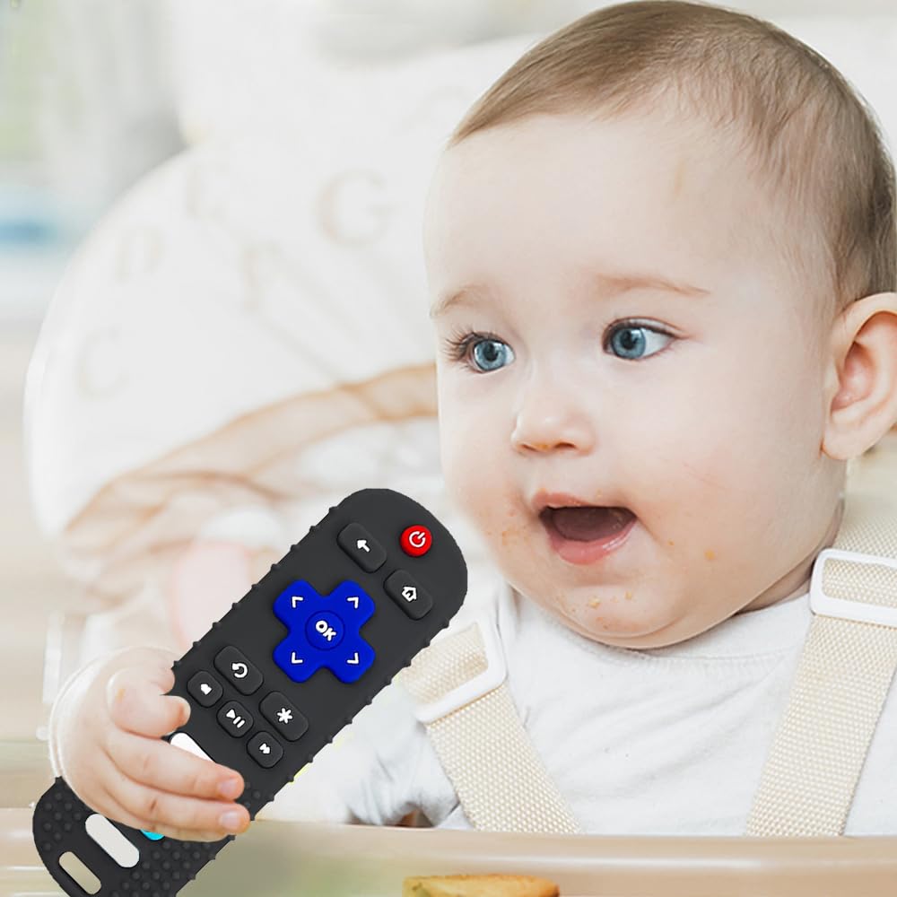 Baby Teether Toy, TV Remote Control Shape Teething Baby Toys for Infants, Baby Chew Remote Teether Toys for Babies 3-24 Months,BPA Free (Blue)