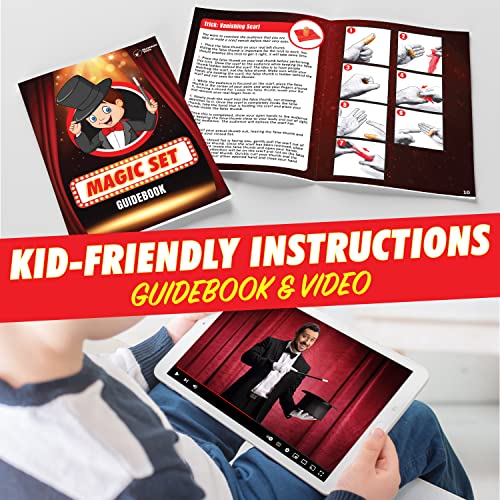 BLOONSY Magic Kit for Kids | Magic Tricks Set for Kids Age 6 8 10 12 | Magician Costume for Pretend Play with Easy to Follow Guide and Video Instructions Included