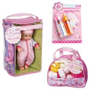 toysmith my sweet baby magic baby bottles, baby care set, and deluxe baby ensemble; complete baby doll care set