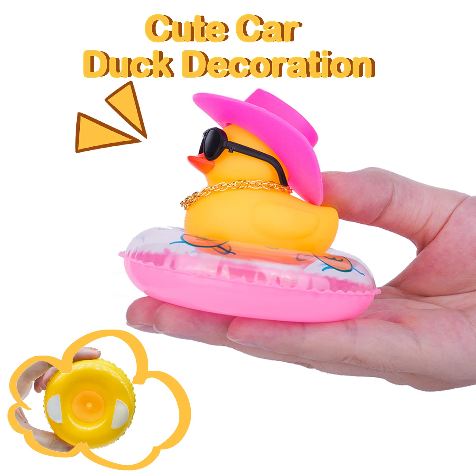 MuMyer Car Rubber Duck 2Pcs Duck Car Dashboard Decorations Yellow Duck Car Ornaments for Car Dashboard Decoration Accessories with Mini Swim Ring Cowboy Hat Necklace and Sunglasses