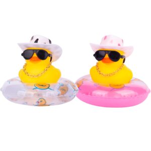 mumyer car rubber duck 2pcs duck car dashboard decorations yellow duck car ornaments for car dashboard decoration accessories with mini swim ring cowboy hat necklace and sunglasses