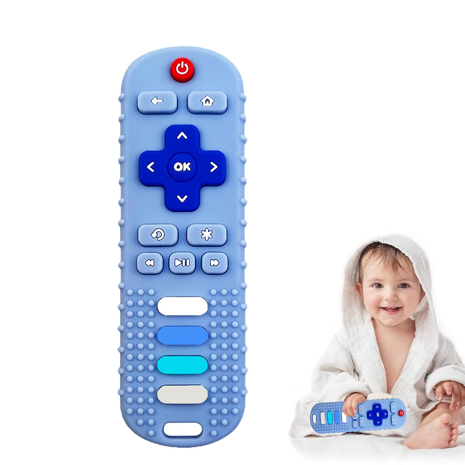 Baby Teether Toy, TV Remote Control Shape Teething Baby Toys for Infants, Baby Chew Remote Teether Toys for Babies 3-24 Months,BPA Free (Blue)