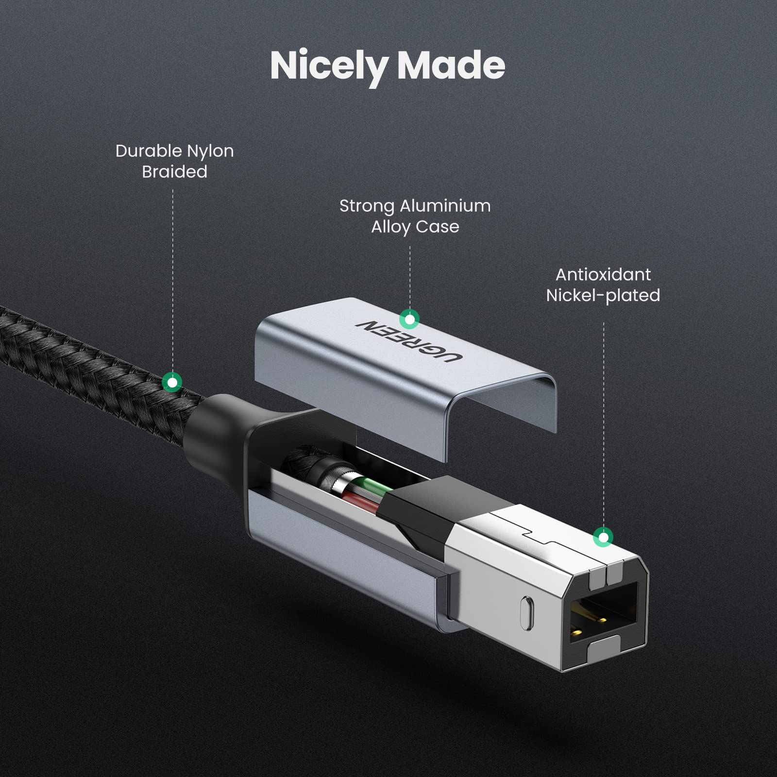 UGREEN USB B to USB C Printer Cable 3 FT Bundle with 6 FT USB B to USB C Printer Cable