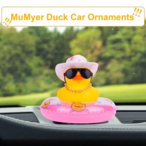 MuMyer Car Rubber Duck 2Pcs Duck Car Dashboard Decorations Yellow Duck Car Ornaments for Car Dashboard Decoration Accessories with Mini Swim Ring Cowboy Hat Necklace and Sunglasses