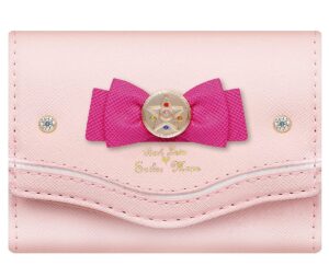 yajama sailor moon women small wallet pu leather bowknot kawaii tsukino usagi trifold credit card holder case for girls (pink)