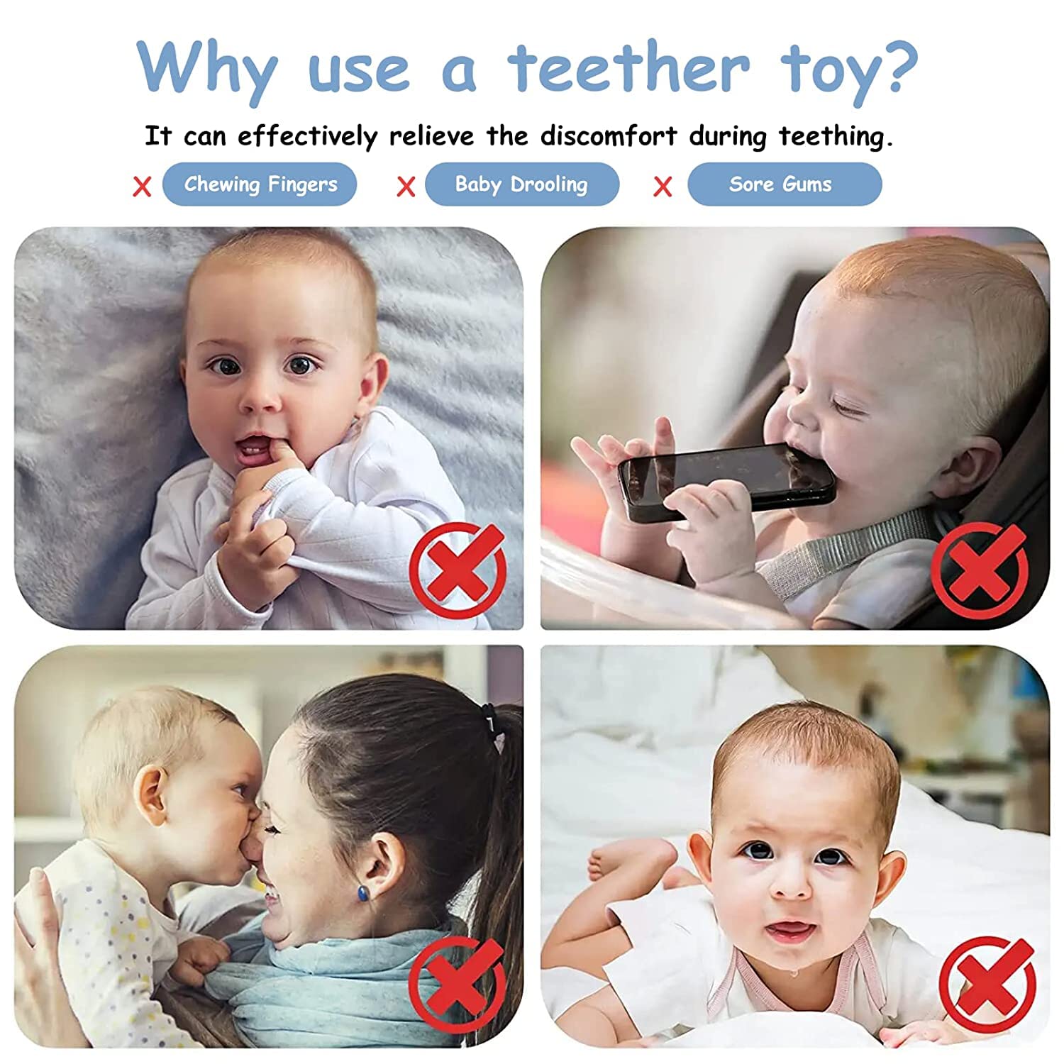 Baby Teether Toy, TV Remote Control Shape Teething Baby Toys for Infants, Baby Chew Remote Teether Toys for Babies 3-24 Months,BPA Free (Blue)