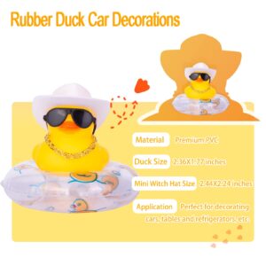 MuMyer Car Rubber Duck 2Pcs Duck Car Dashboard Decorations Yellow Duck Car Ornaments for Car Dashboard Decoration Accessories with Mini Swim Ring Cowboy Hat Necklace and Sunglasses