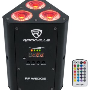 5 Rockville RF Wedge Black RGBWA+UV Battery Wireless DMX DJ Up Lights+RF Remotes