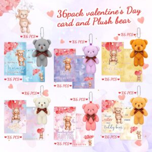 Crtiin 36 Pack Valentine's Day Gifts Cards for Kids with Mini Bears Animal Plush Toys Stuffed Keychain Bulk Valentines Classroom Exchange Card School Game Prizes Valentines Party Favors