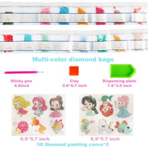 Tang cai 5d 24 Pcs Easy Diamond Painting Stickers Kits, Cute Animals Princess Figure Rhinestones Gem Painting Sticker for Girls Kids DIY Art and Craft