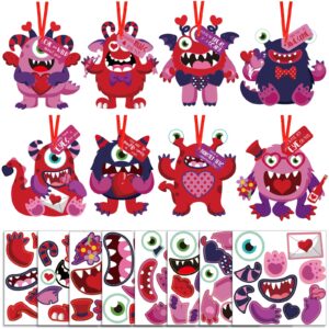 40 sets valentine's day crafts kits for kids, valentine's day diy monster cards for kids, valentines paper craft hanging ornament, valentines entertainment activities for boys girls school class home