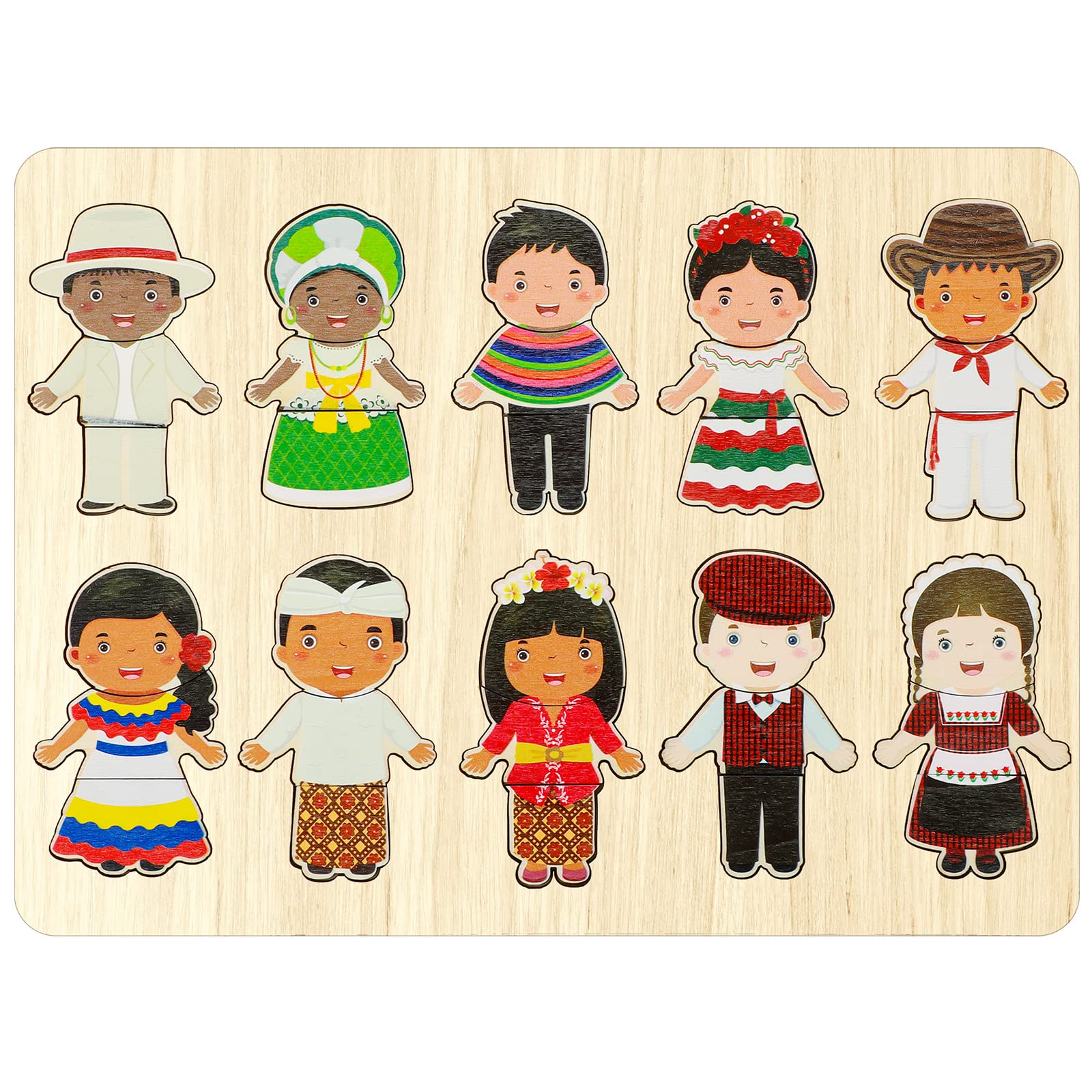 Wooden Multicultural Puzzles for Kids Interchangeable Dress Up Diversity Wood Peg Puzzles Preschool World Puzzles