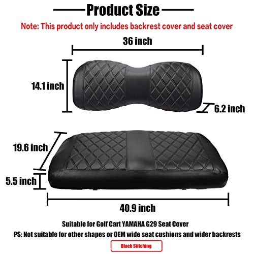 NOKINS Golf Cart YD Diamond Seat Cover for Yamaha Drive/Drive 2 Original Regular Seat Cushion, No Stapler, Golf Cart Vinyl Replacement Front Seat Cover Black Stitching