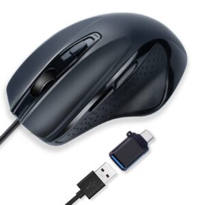 usb c wired mouse,innomax usb-c ergonomic/large size mouse/6 buttons with 3 level dpi adjustable level, page down& up button for macbook pro, ipad pro and laptop with usb-c port(black)