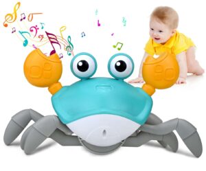 colegry crawling crab baby toy tummy time, cute walking moving dancing crab learning crawl, sensory interactive toys gifts for 3 4 5 6 7 8 9 babies infant toddler kid boys girls (green)