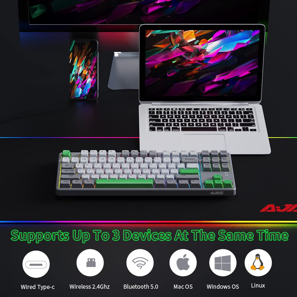 NACODEX AK873 TKL Hot Swappable Mechanical Keyboard with MDA Profile PBT Keycaps | Custom Lubed Linear Switch | Magnetic Removable Cover BT5.0/2.4GHZ/Wired Programmable RGB Keyboard