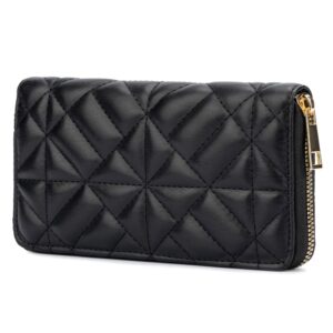 Olivia Miller Women's Fashion Jenna PVC Quilted Black Clutch Wallet w Practical Zip Around Zipper