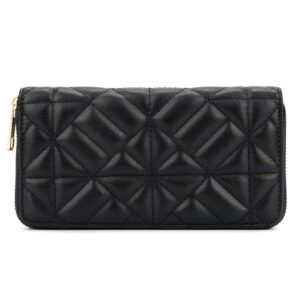 Olivia Miller Women's Fashion Jenna PVC Quilted Black Clutch Wallet w Practical Zip Around Zipper