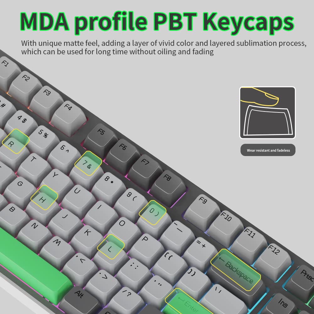 NACODEX AK873 TKL Hot Swappable Mechanical Keyboard with MDA Profile PBT Keycaps | Custom Lubed Linear Switch | Magnetic Removable Cover BT5.0/2.4GHZ/Wired Programmable RGB Keyboard