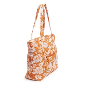 Vera Bradley Women's Cotton Vera Tote Bag, Orange/White Rain Garden With University of Tennessee - Recycled Cotton, One Size