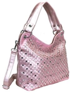 zzfab mirror double handles bling purse light pink