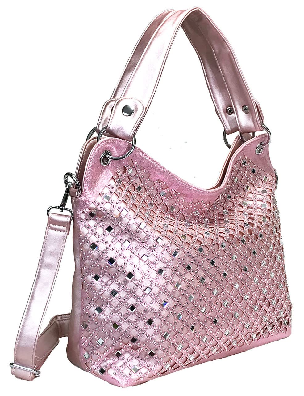 Zzfab Mirror Double Handles Bling Purse Light Pink