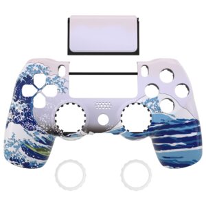 eXtremeRate The Great Wave Ghost Replacement Faceplate Touchpad Cover, Redesigned Housing Shell Case Touch Pad Compatible with PS4 Slim Pro Controller JDM-040/050/055 - Controller NOT Included